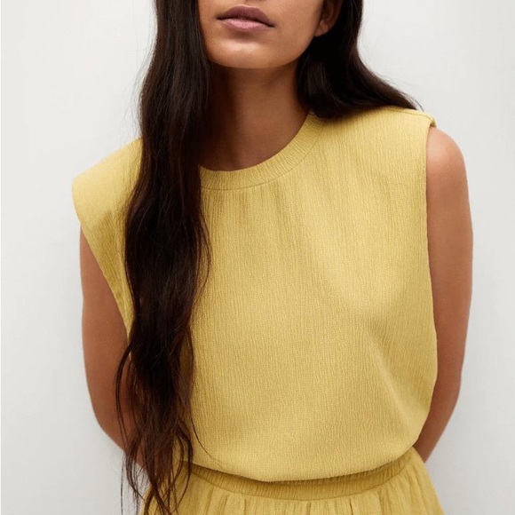 Mango | Tops | Mng By Mango Light Yellow Padded Shoulder Sleeveless ...